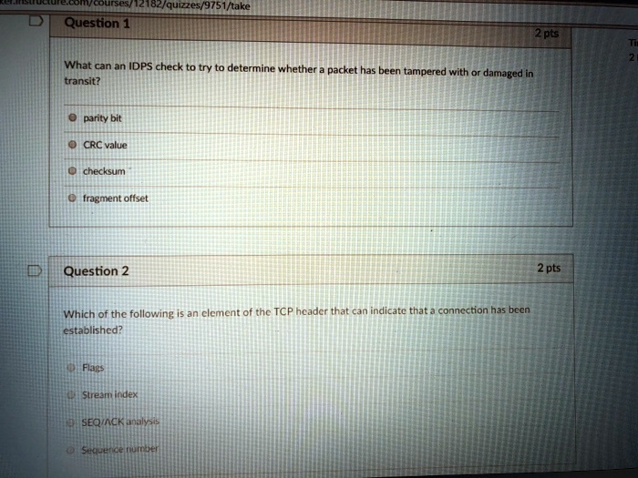 What can an IDPS check to try to determine whether a packet has been ...
