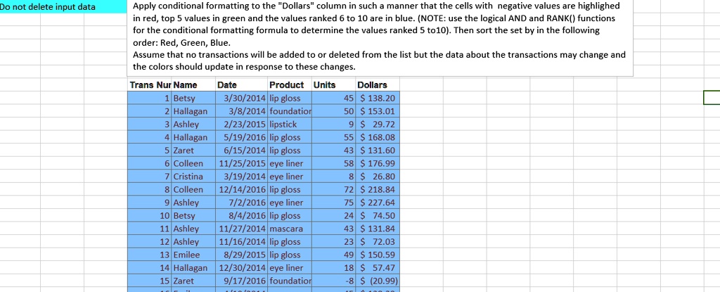 Solved Do Not Delete Input Data Apply Conditional Formatting To The 