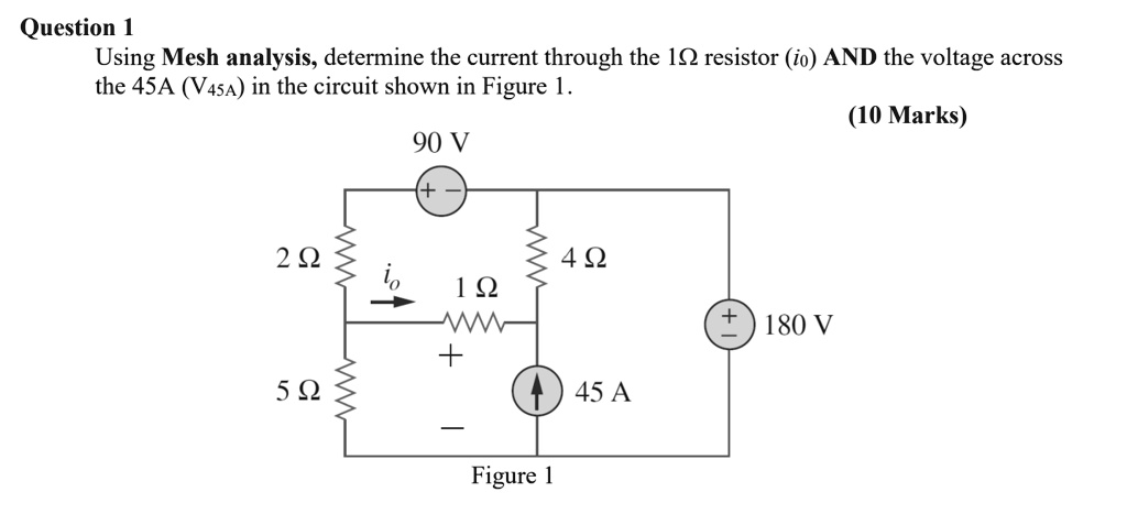 SOLVED: Question 1: Using Mesh analysis, determine the current through the 1Î© resistor (io) AND ...