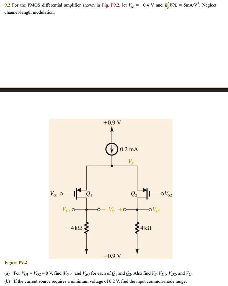 [GET ANSWER] 92 for the pmos differential amplifier shown in figp92let ...