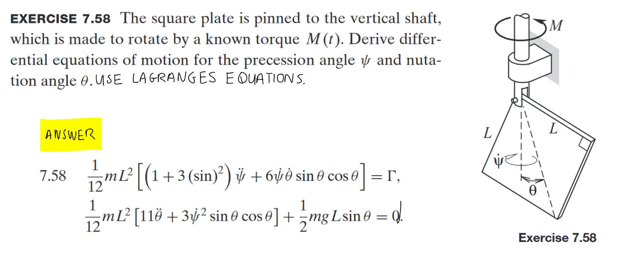 Exercise 7 58 The Square Plate Is Pinned To The Vertical Shaft Which Is Made To Rotate By A