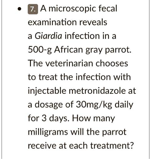 A microscopic fecal examination reveals Giardia infection in a 500-g ...