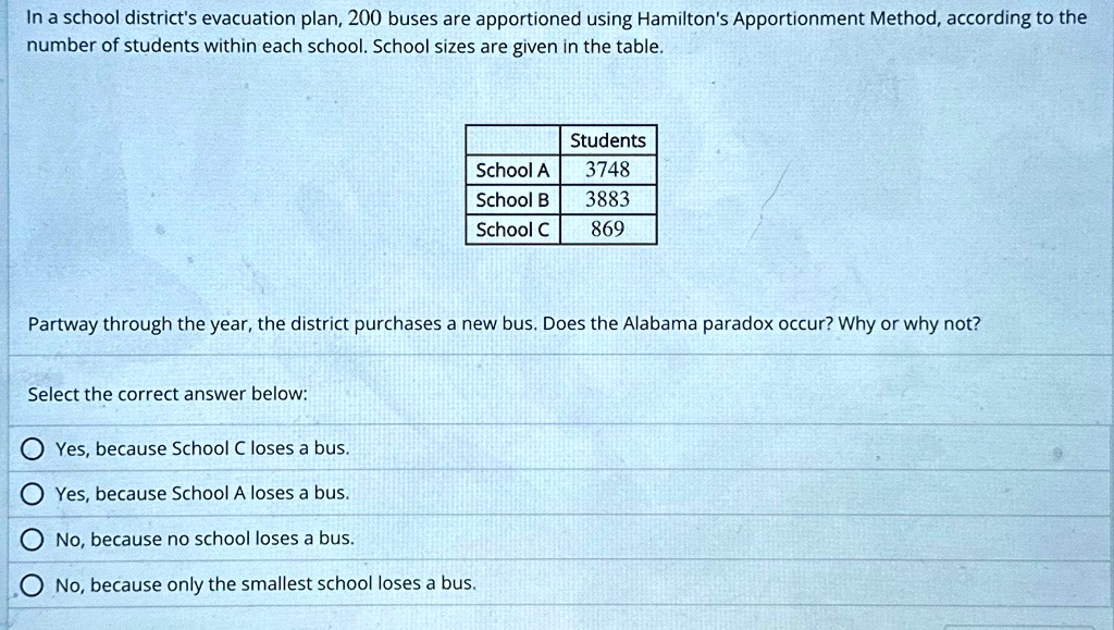 SOLVED: In a school district's evacuation plan, 200 buses are ...