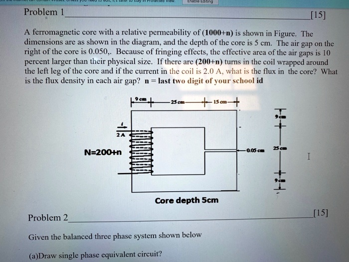 SOLVED: [15] A ferromagnetic core with a relative permeability of (1000+n) is shown in Figure ...