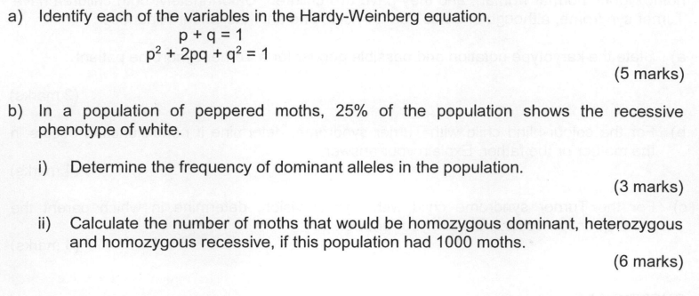 a) Identify each of the variables in the Hardy-Weinberg equation. p+q=1 ...