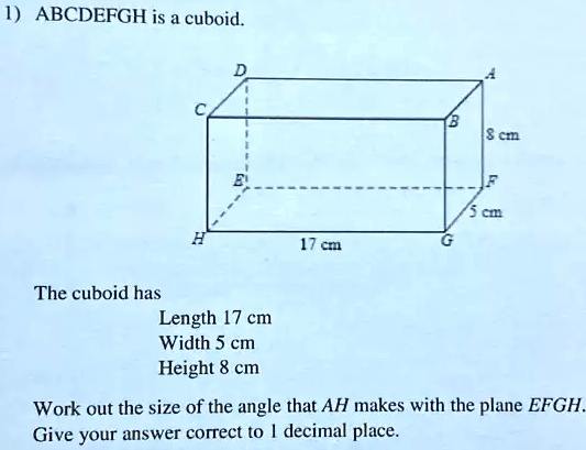 1) ABCDEFGH is a cuboid. D C E A B 8 cm 5 cm H 17 cm G The cuboid has ...