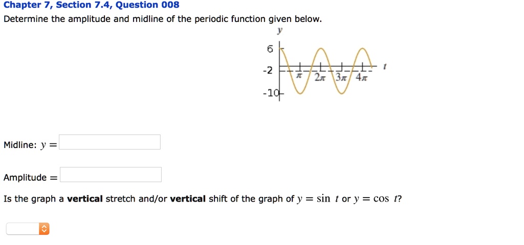 chapter 7 section 74 question 008 determine the amplitude and midline of the periodic function ...