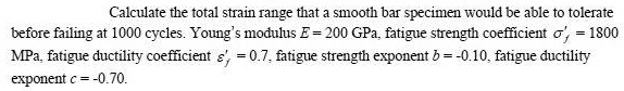 SOLVED: Calculate the total strain range that a smooth bar specimen ...