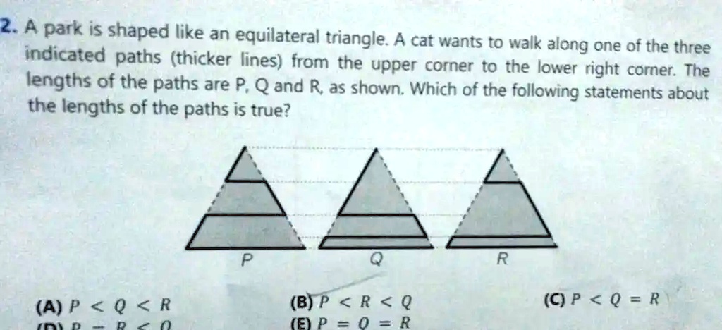 SOLVED: A park is shaped like an equilateral triangle. A cat wants to walk along one of the ...