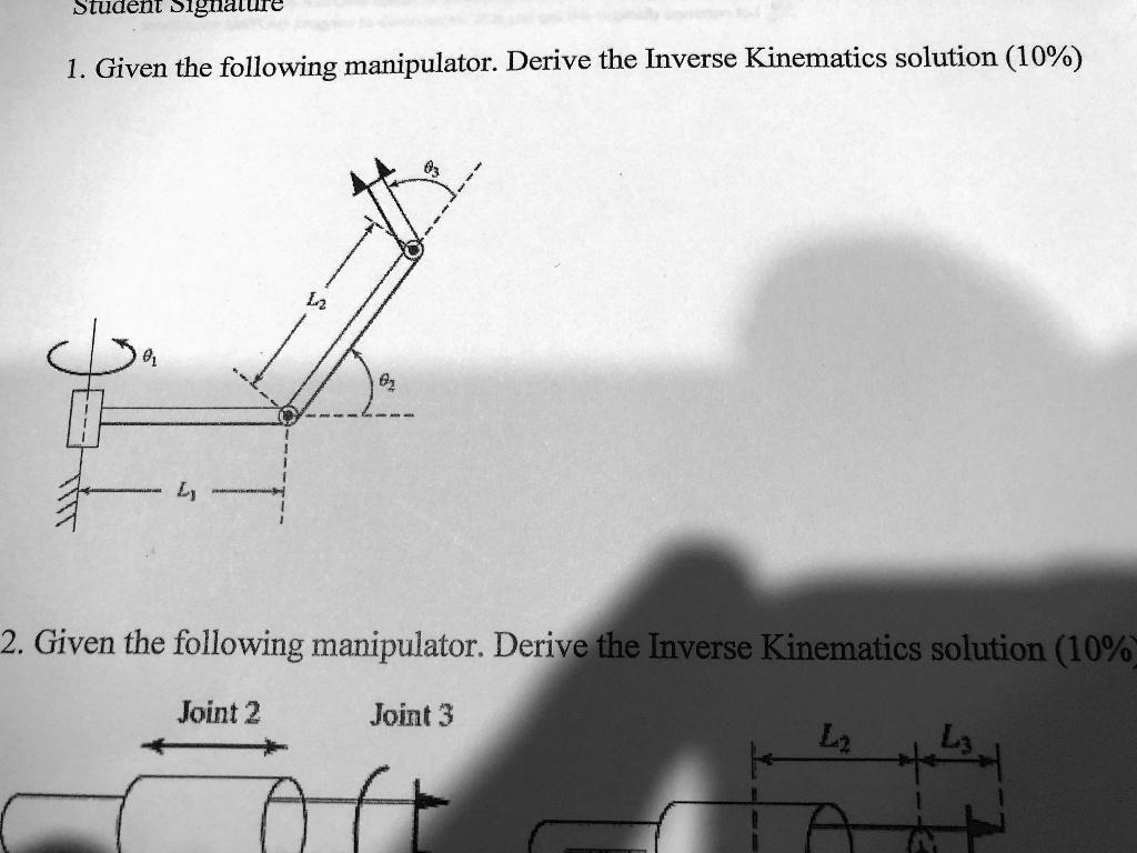 SOLVED: Given the following manipulator, derive the Inverse Kinematics solution (10%).