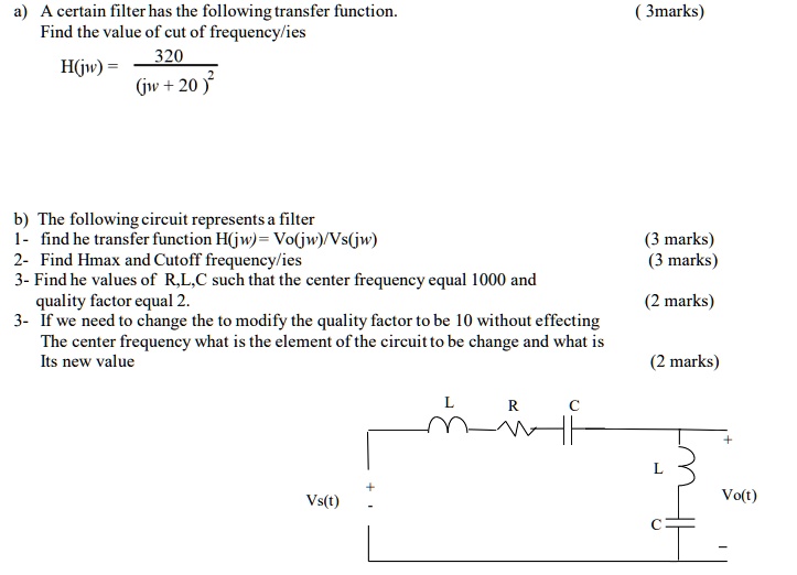 SOLVED: A certain filter has the following transfer function. Find the ...
