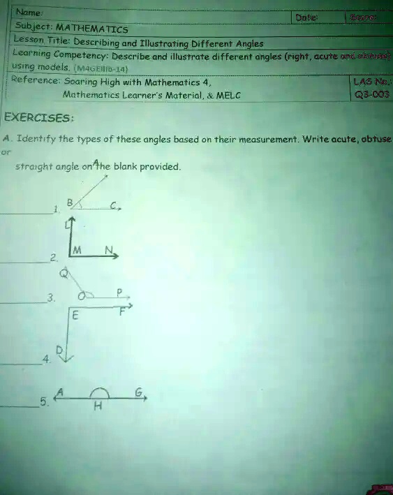 Name: Subject: MATHEMATICS Date: Lesson Title: Describing and ...