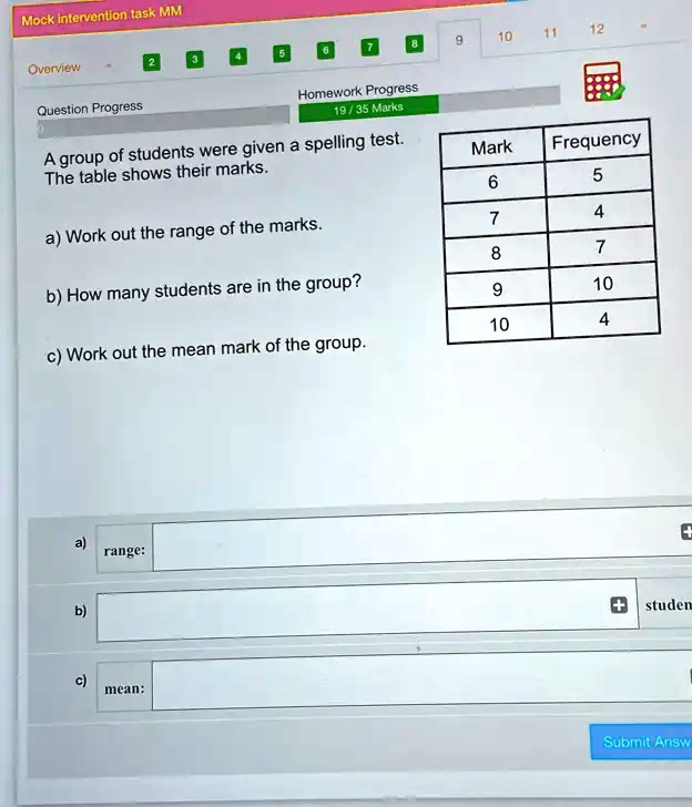 SOLVED: Mock intervention task MM Overview Homework Progress Mats Question Progress of students ...