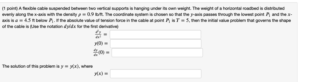 SOLVED: point) A flexible cable suspended between two vertical supports ...
