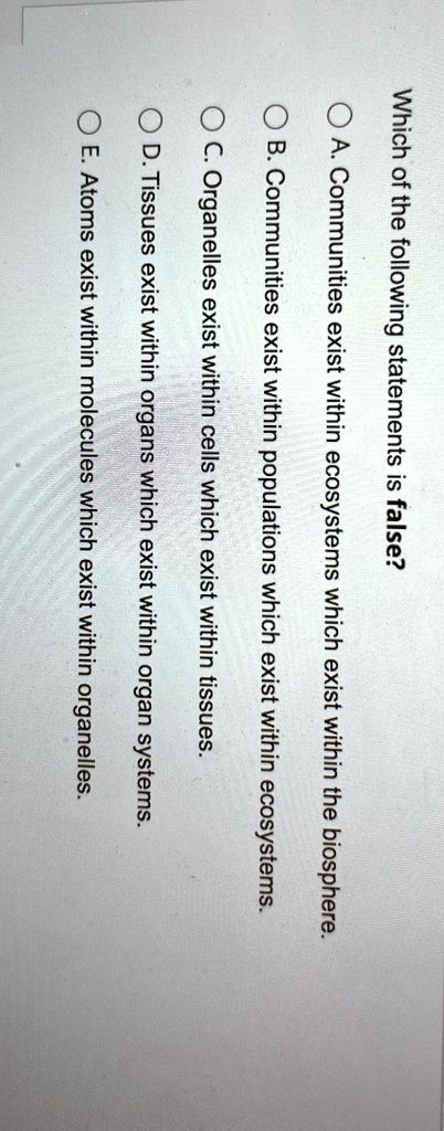 SOLVED: Which of the following statements is false? A. Communities ...