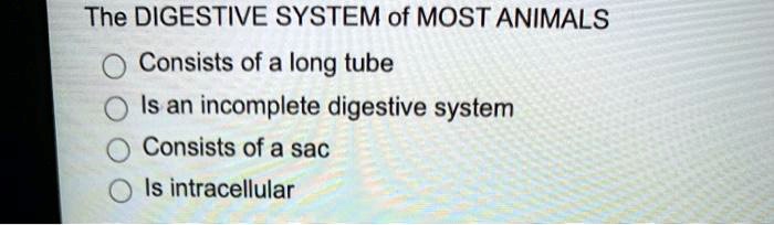 SOLVED: The DIGESTIVE SYSTEM of MOST ANIMALS Consists of a long tube Is ...