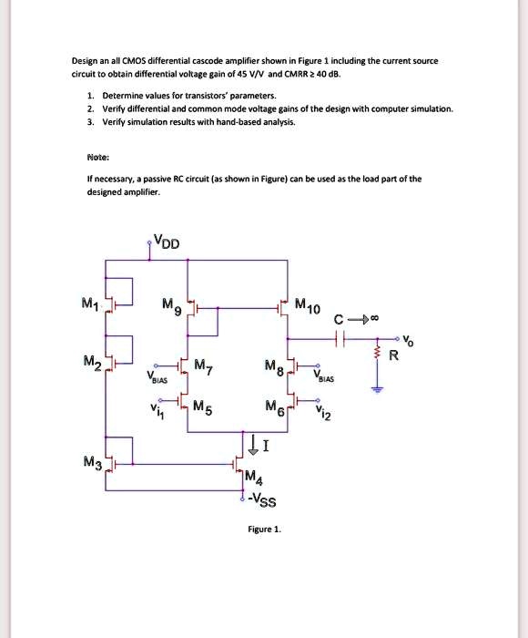 please do hand based simulation Design an all CMOS differential cascode amplifier shown in ...