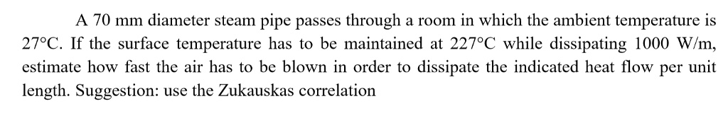 SOLVED: A 70 mm diameter steam pipe passes through a room in which the ...