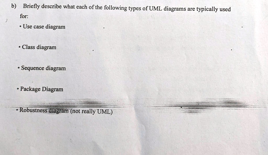 SOLVED: b) Briefly describe what each of the following types of UML ...