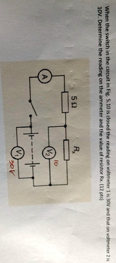 when the switch in the circuit is closed the reading on voltmeter 1 is 30v and that on voltmeter ...