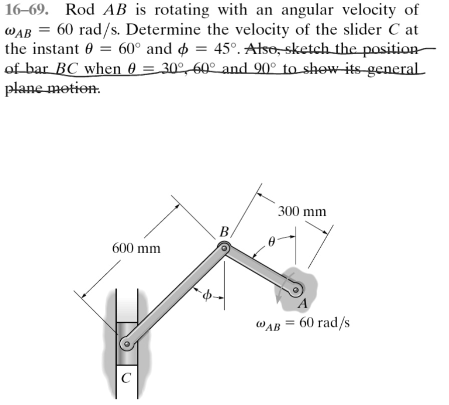 16 69 Rod Ab Is Rotating With An Angular Velocity Of ωab 60 Rad S Determine The Velocity Of