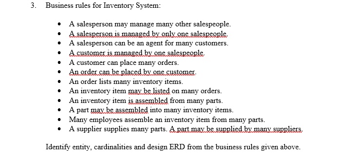SOLVED: Business rules for Inventory System: A salesperson may manage ... SOLVED: Business rules for Inventory System: A salesperson may manage ...
