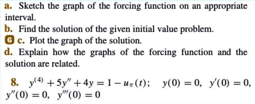 SOLVED: a. Sketch the graph of the forcing function on a appropriate interval: b: Find the ...