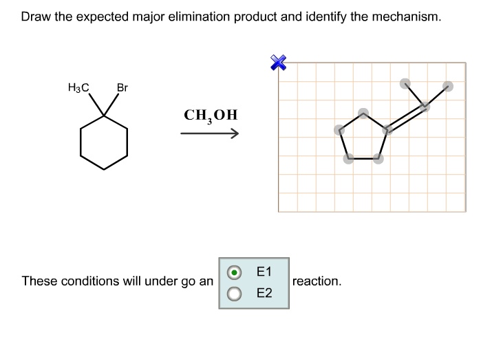 SOLVED: Draw the expected major elimination product and identify the mechanism. H3C CH3OH E1 E2 ...