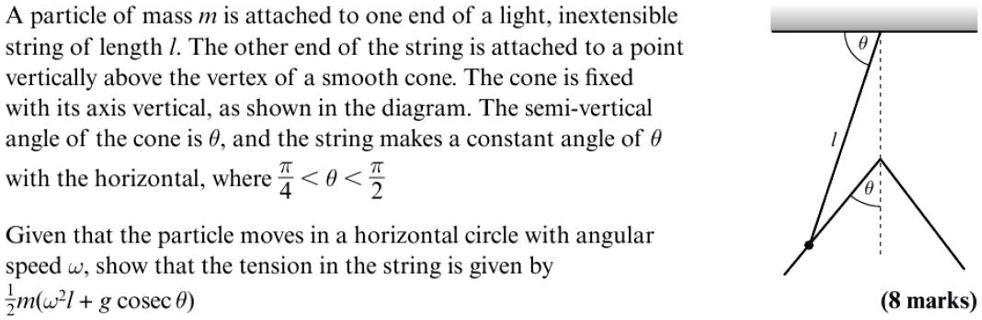 A particle of mass m is attached to one end of a light, inextensible string of length l. The ...