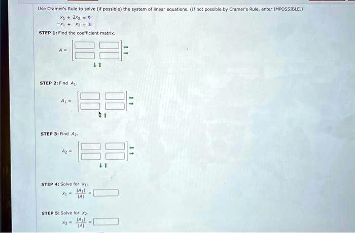 Use Cramer's Rule to solve (if possible) the system of linear equations. (If not possible by ...
