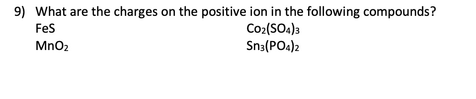 SOLVED: What are the charges on the positive ion in the following ...