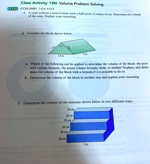 SOLVED: Class Activity 13N Volume Problem Solving ccSS CCSS SMPI. 7.6,6 ...