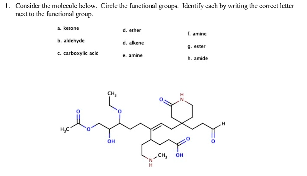 SOLVED: Consider the molecule below. Circle the functional groups ...
