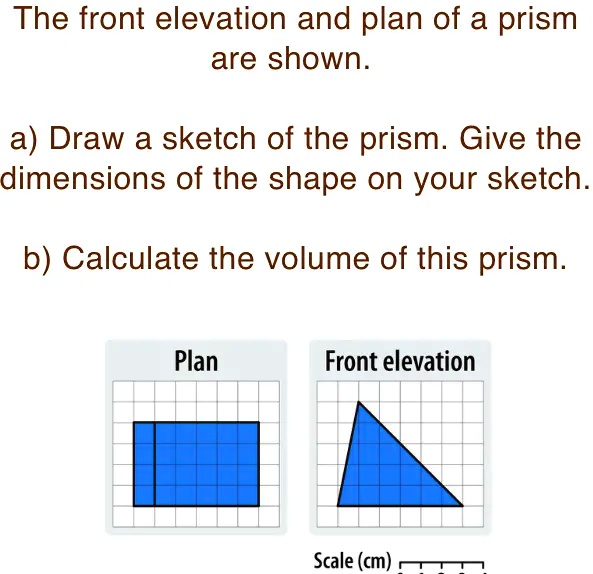 SOLVED: The front elevation and plan of a prism are shown: a) Draw a ...
