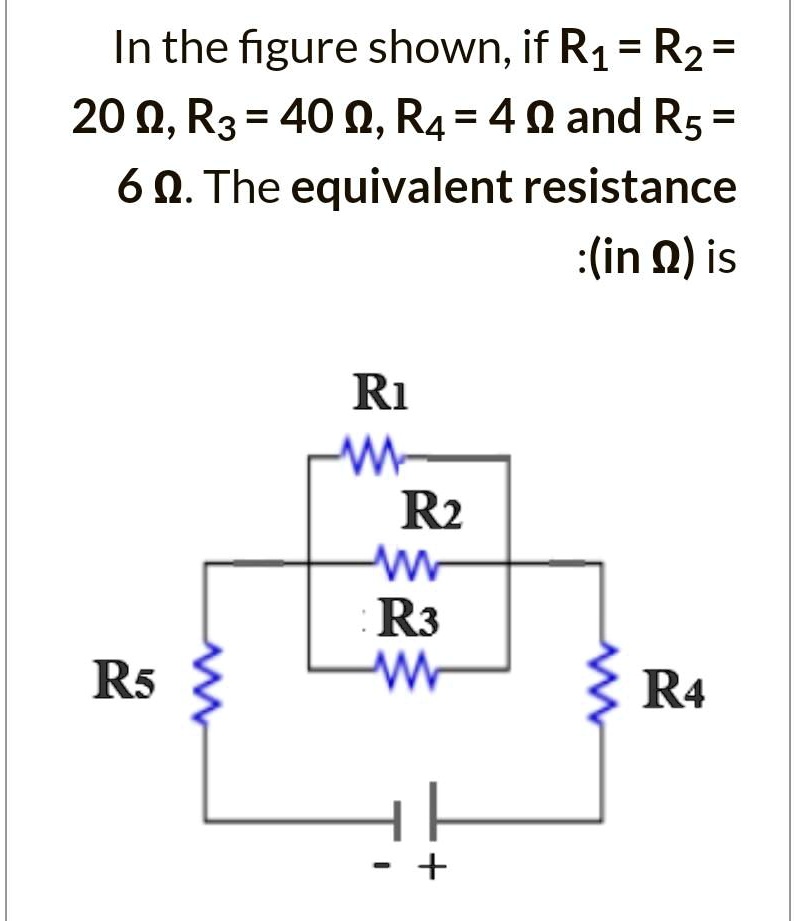 SOLVED: In the figure shown; if R1 = Rz = 20 0,R3 = 40 0, R4 = 4 Q and Rs 6 Q. The equivalent ...