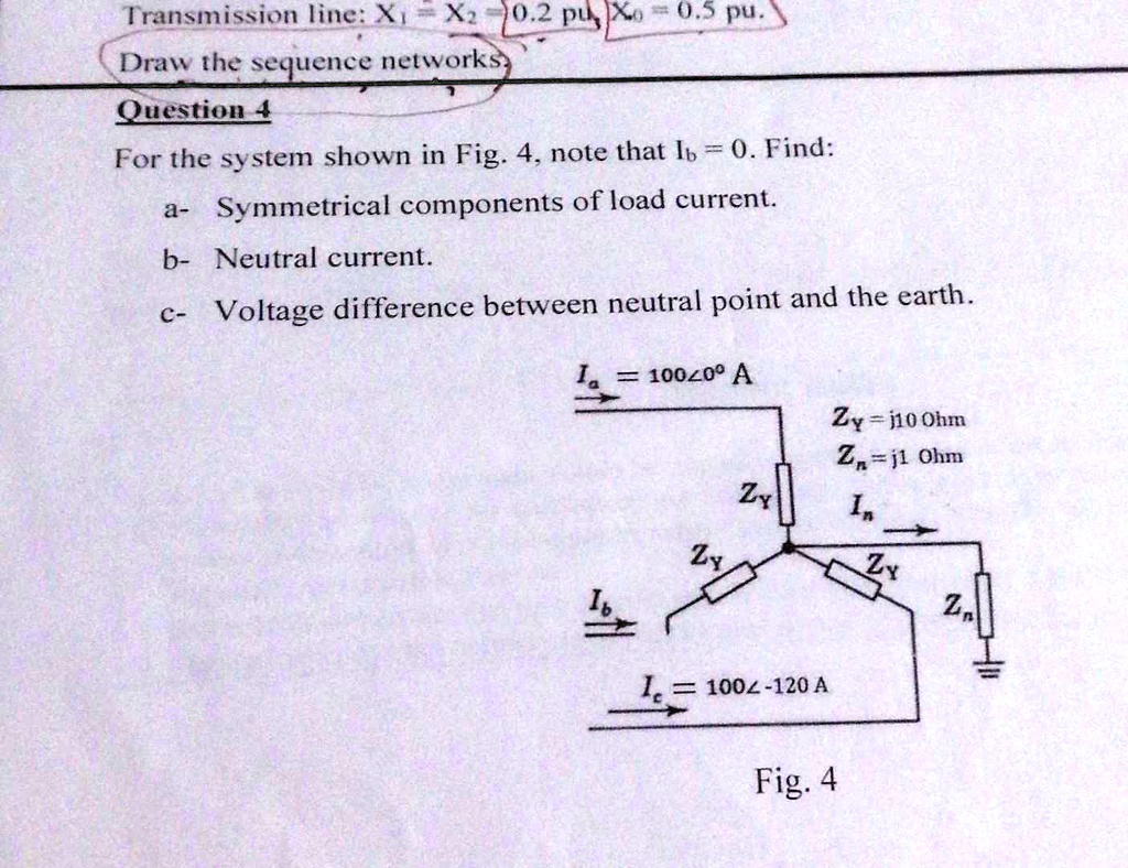 SOLVED: Transmission line: X = 0.2 pu Draw the sequence networks ...