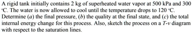 SOLVED: A rigid tank initially contains 2 kg of superheated water vapor at 500 kPa and 300Â°C ...