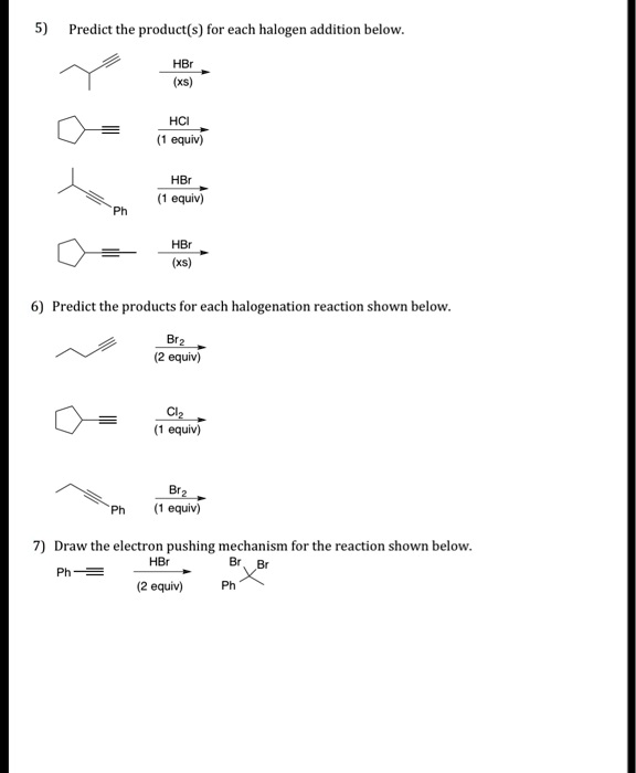 SOLVED: Predict the product(s) for each halogen addition below. HCI Run ...
