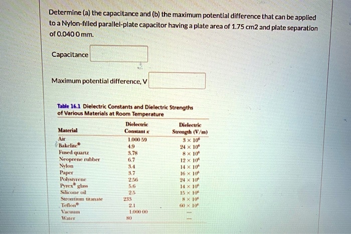 SOLVED: Determine (a) the capacitance and (b) the maximum potential ...