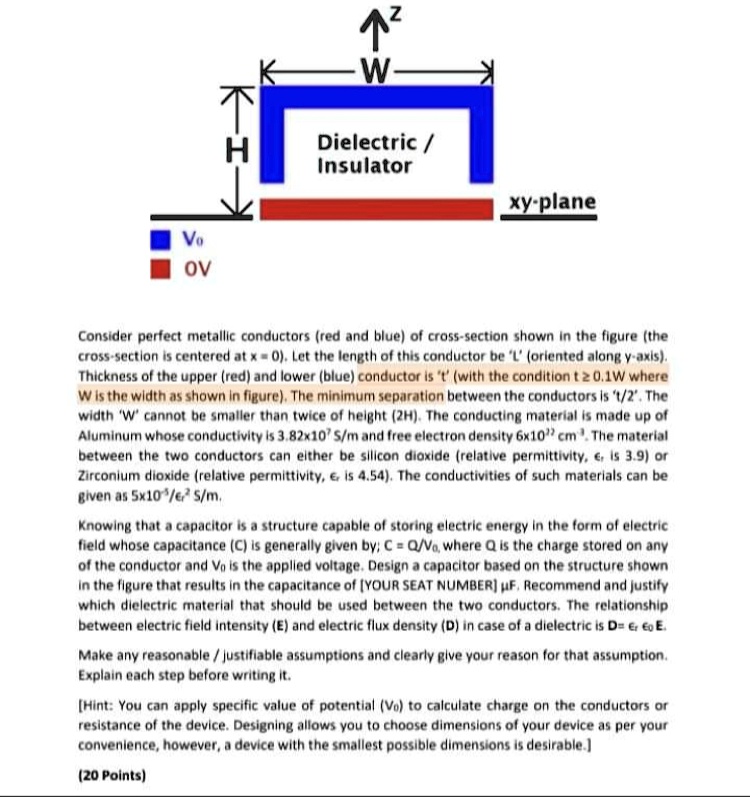 SOLVED: Dielectric Insulator XY-plane Va Ov Consider perfect metallic ...