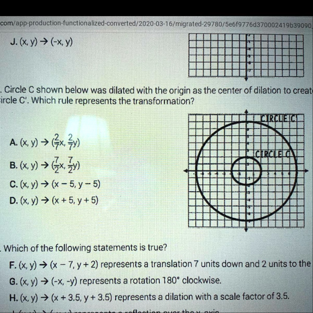 SOLVED: Circle C shown below was dilated with the origin as the center ...