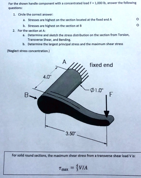 SOLVED: For the shown handle component with a concentrated load F ...