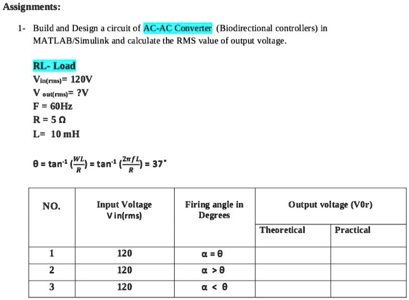 assignments 1 build and design a circuit of ac ac converter biodirectional controllers in ...