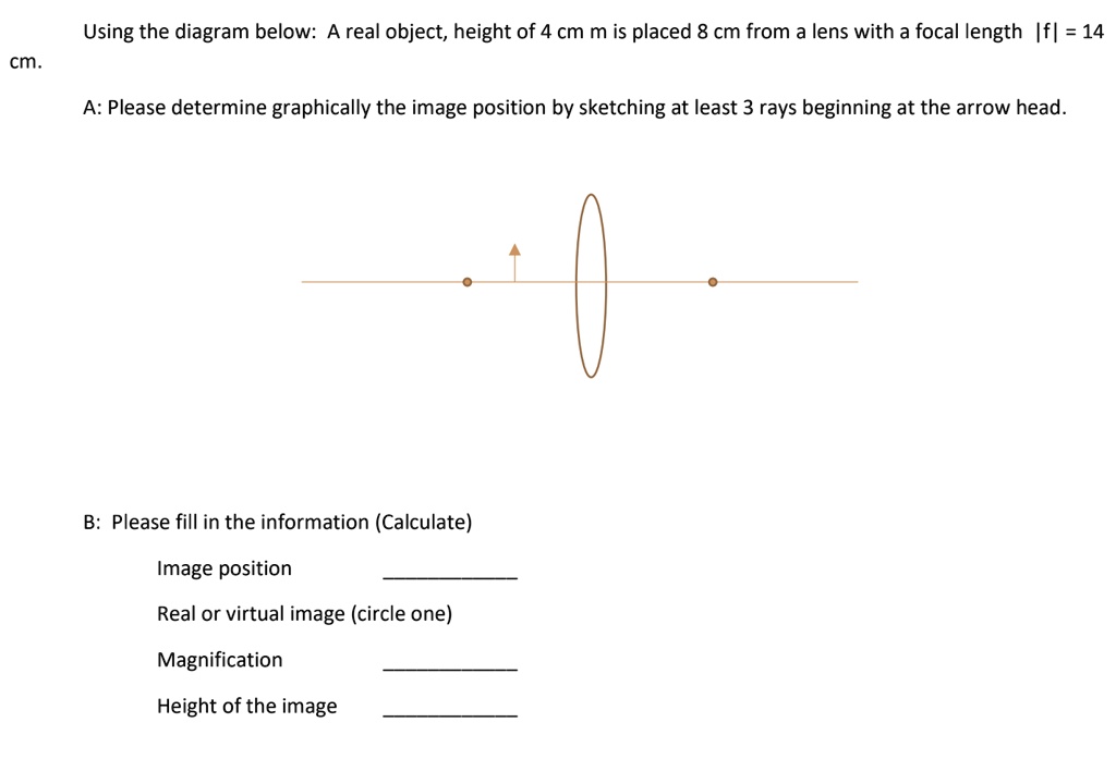 SOLVED:Using the diagram below: A real object; height of 4 cm m is ...