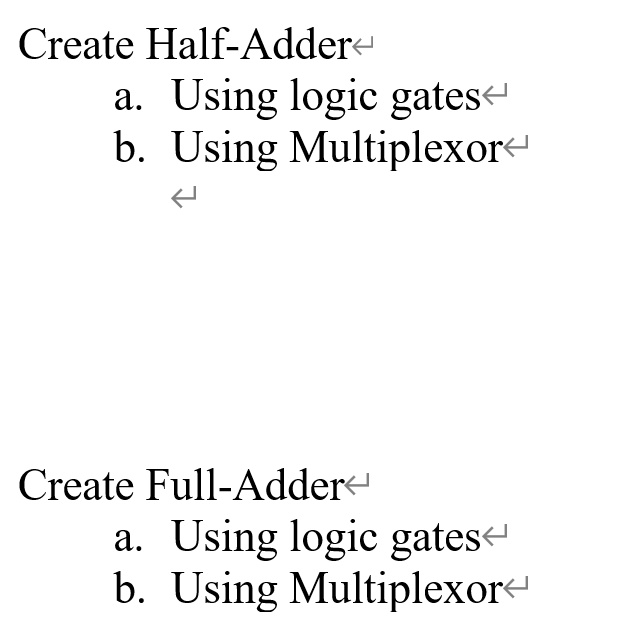 Create Half Adder A Using Logic Gates B Using Multiplexor Create Full Adder A Using Logic 6260