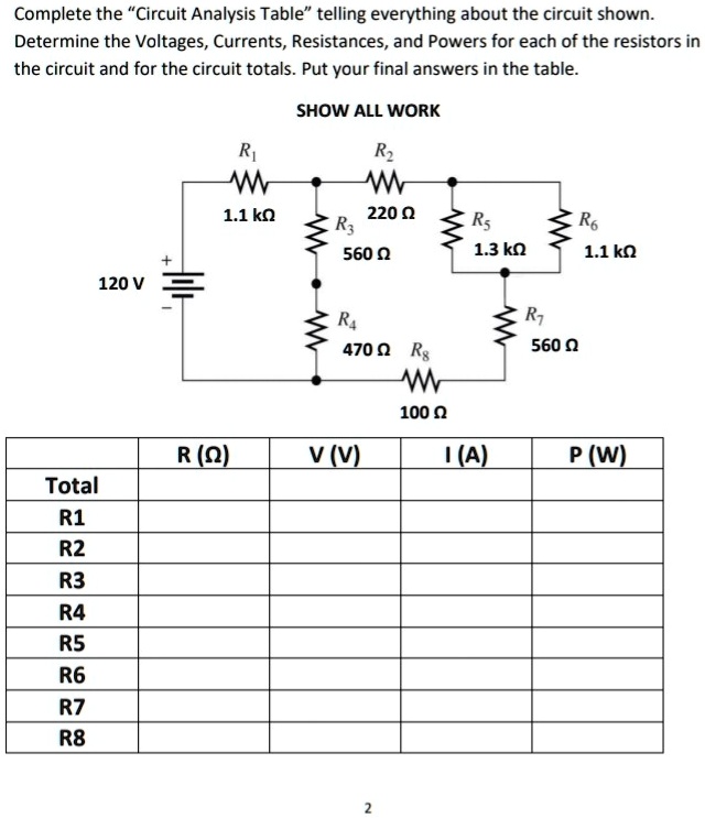 [GET ANSWER] Complete the C̈ircuit Analysis Tableẗelling everything ...