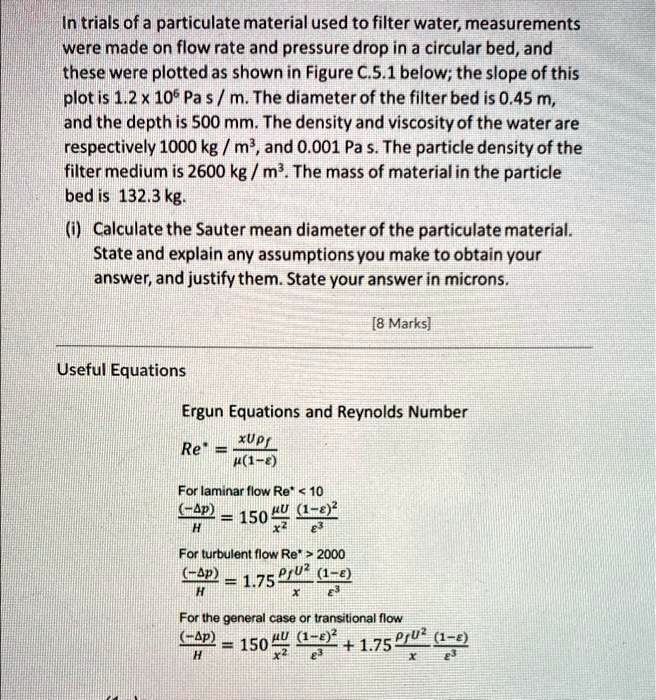 In trials of a particulate material used to filter water, measurements were made on flow rate ...