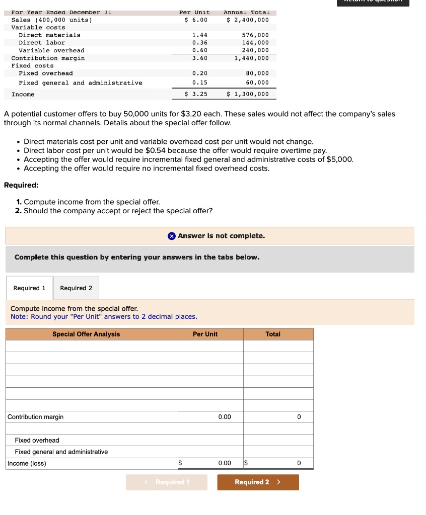 for year ended december 31 sales 400000 units variable costs direct ...