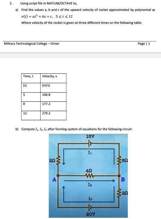 Solved Plz Solve It By Matlab 2 Using Script File In Matlaboctave To A Find The Values Ab 6450