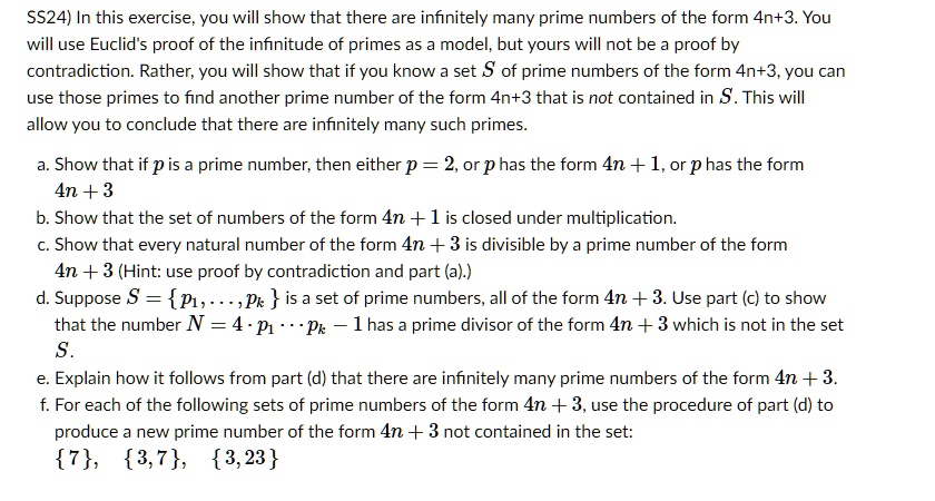 In this exercise, you will show that there are infinitely many prime ...